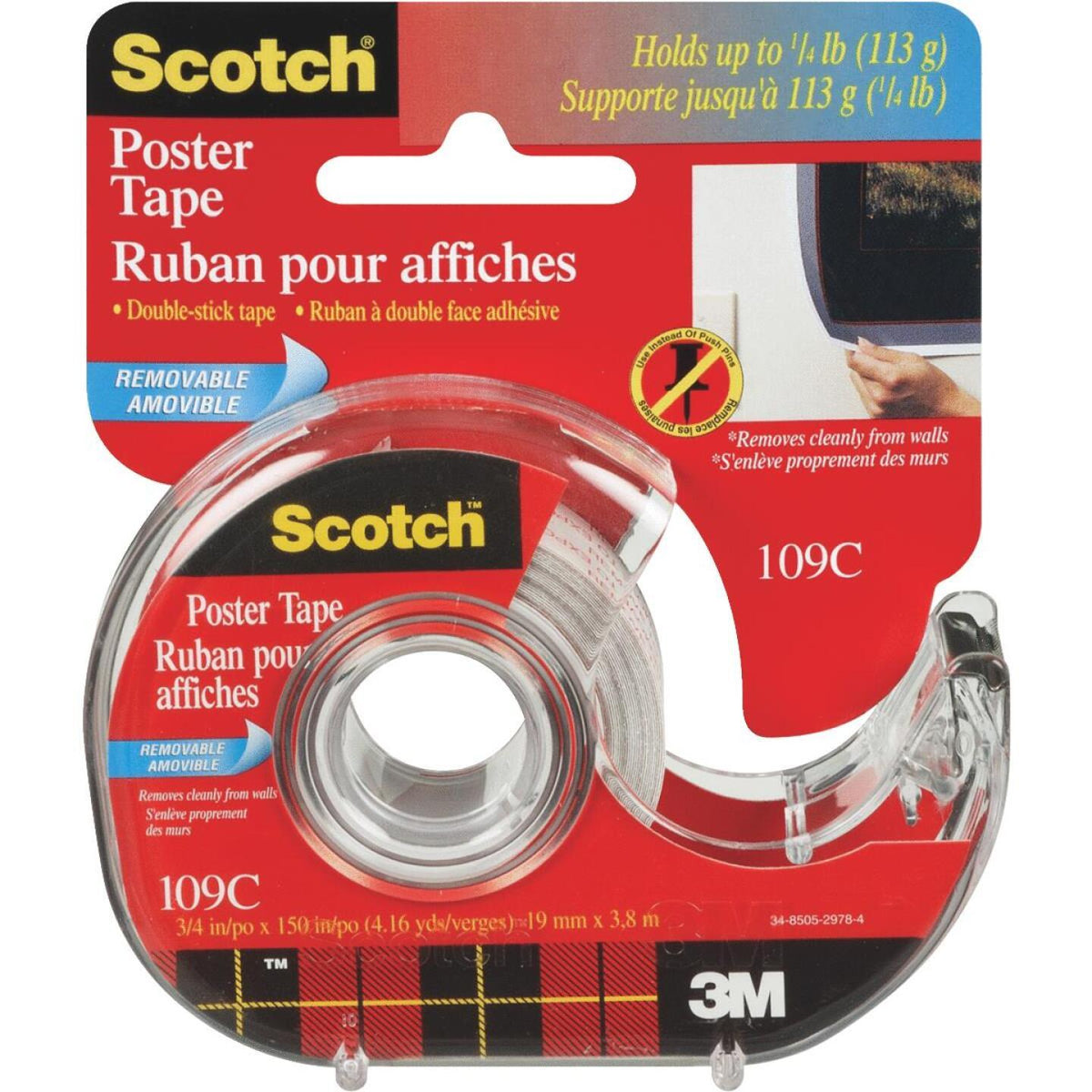 3M Scotch 3/4 In. W. x 150 In. L. Clear Removable Double-Sided Poster ...